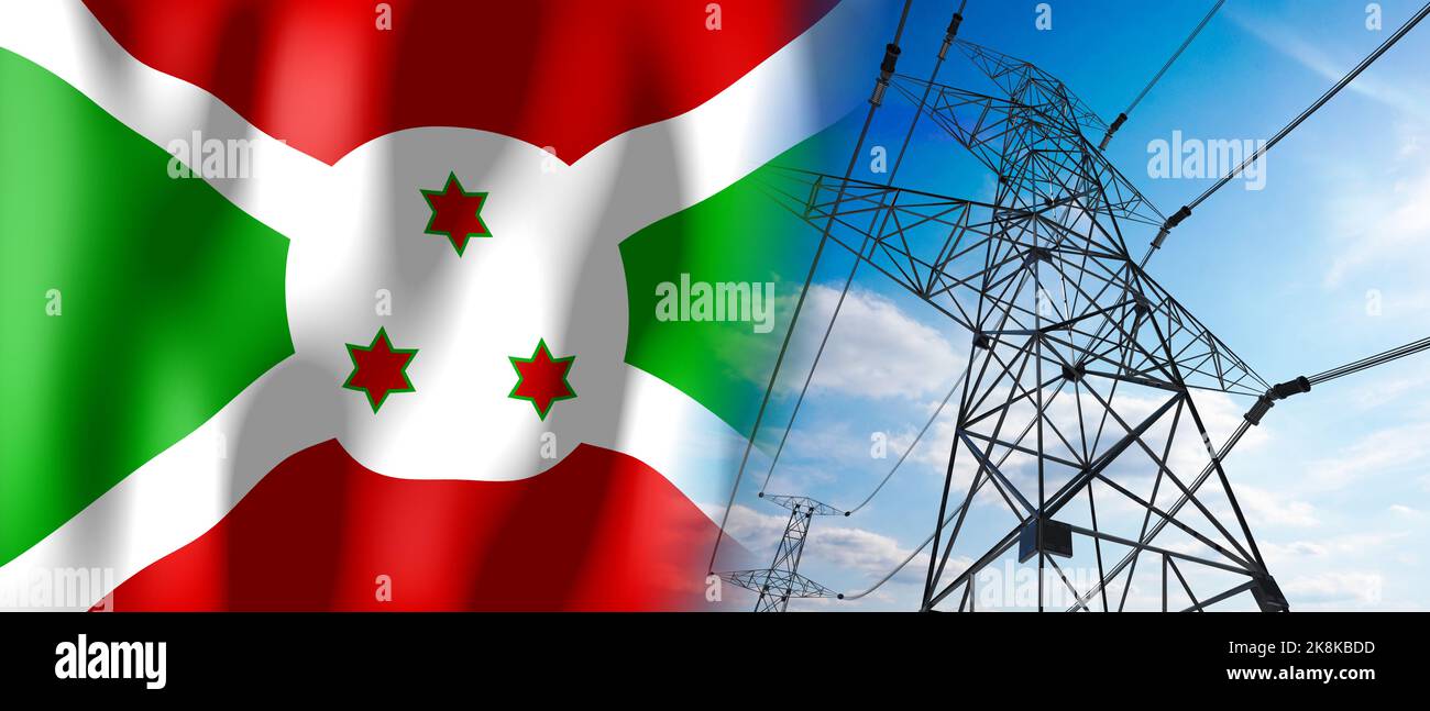 Burundi - country flag and electricity pylons - 3D illustration Stock ...