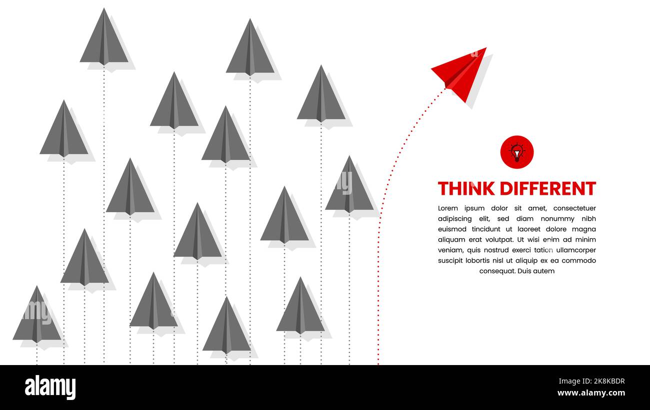 Think differently. Business metaphor with text and paper plane. Vector ...