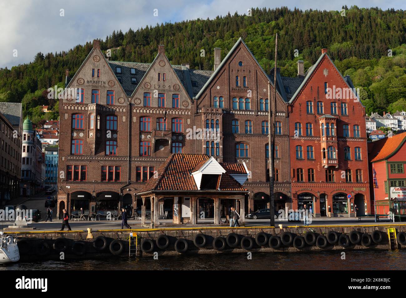 The facade of the historical buildings of Bergen, Norway Stock Photo ...
