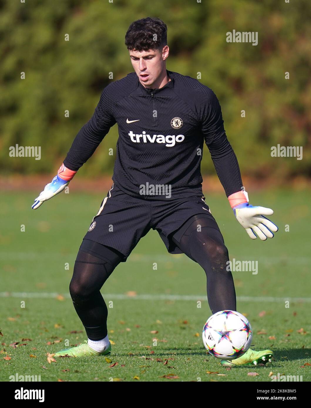 Chelsea goalkeeper Kepa Arrizabalaga during a training session at ...