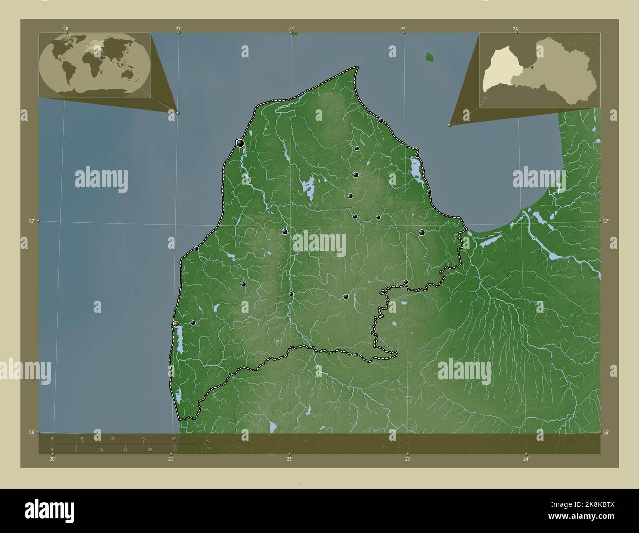Kurzeme, province of Latvia. Elevation map colored in wiki style with ...