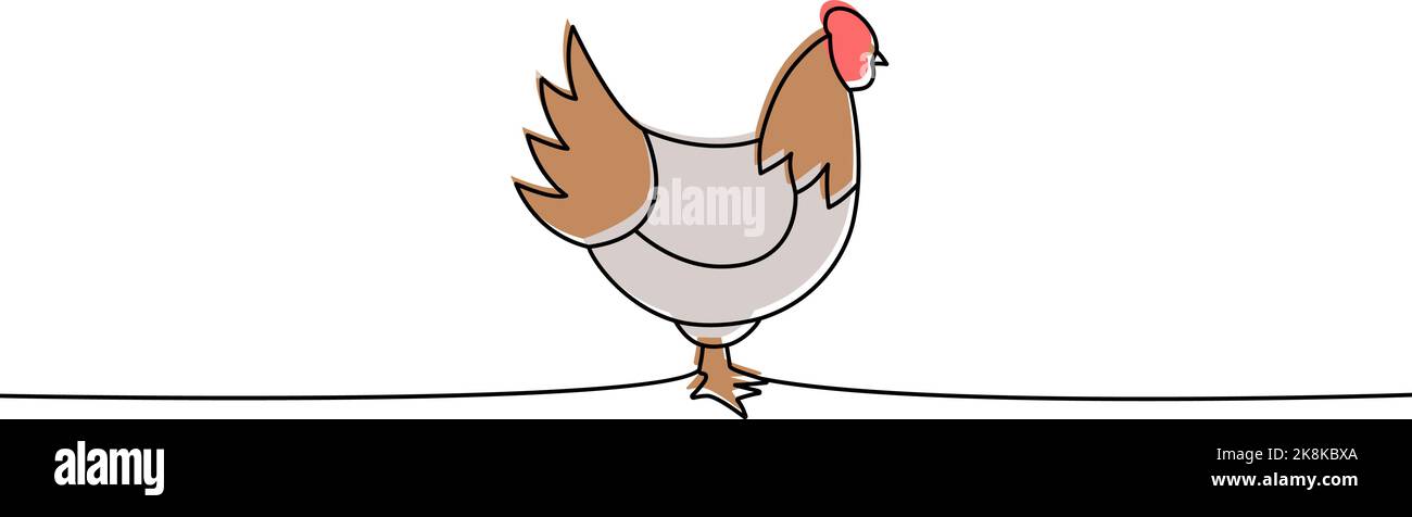 Chicken one line colored continuous drawing. Chicken symbol. Farm bird ...
