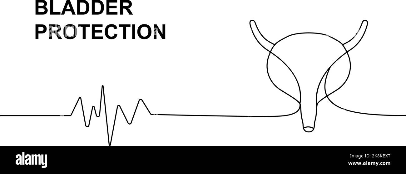 Human bladder with heart pulse one line continuous drawing. Human organ ...