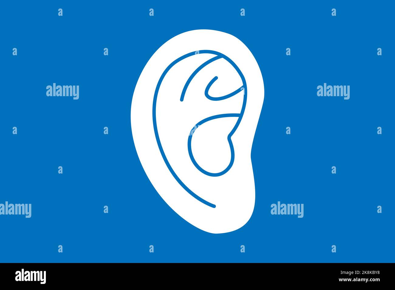 Human ear symbol isolated on blue background. Human organ icon. Vector ...