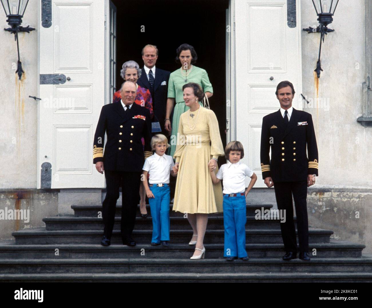 Crown prince frederik prince henrik behind the queen mother ingrid hi ...
