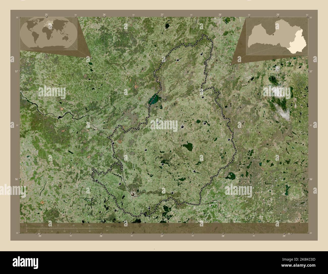 Latgale, province of Latvia. High resolution satellite map. Locations ...
