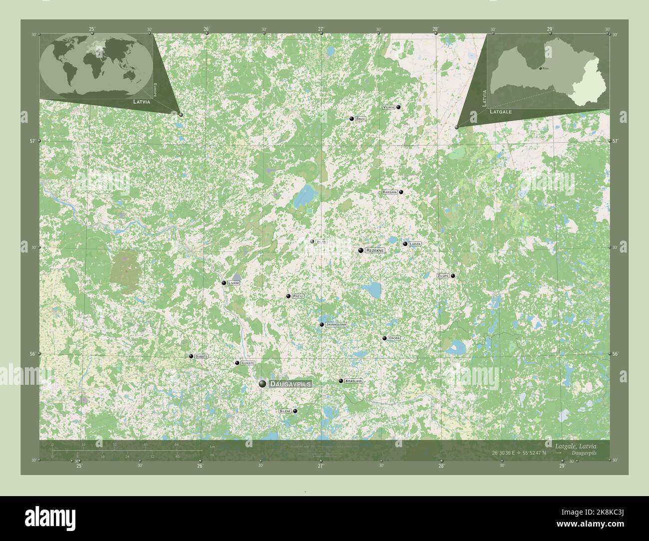 Latgale, province of Latvia. Open Street Map. Locations and names of ...