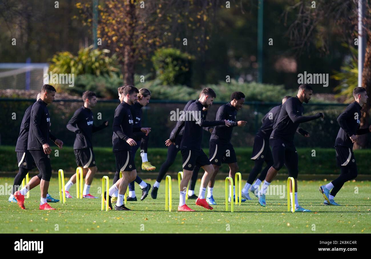 Chelsea players during a training session at Cobham Training Centre ...