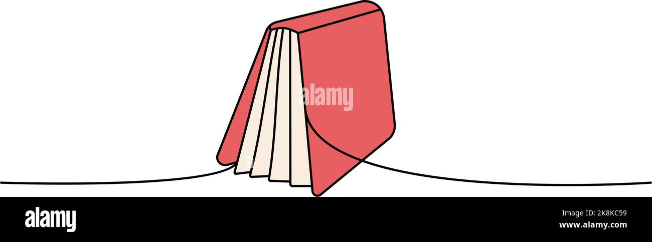 Closed book one line colored continuous drawing. Bookstore, library ...