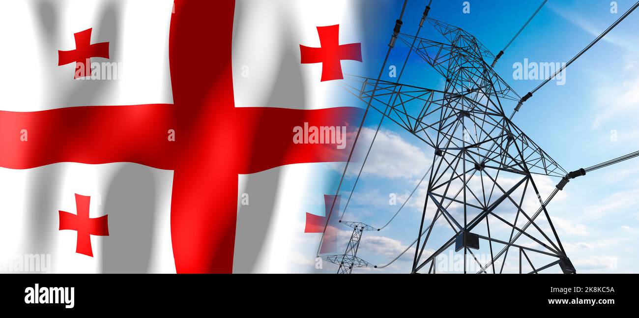 Georgia - country flag and electricity pylons - 3D illustration Stock ...