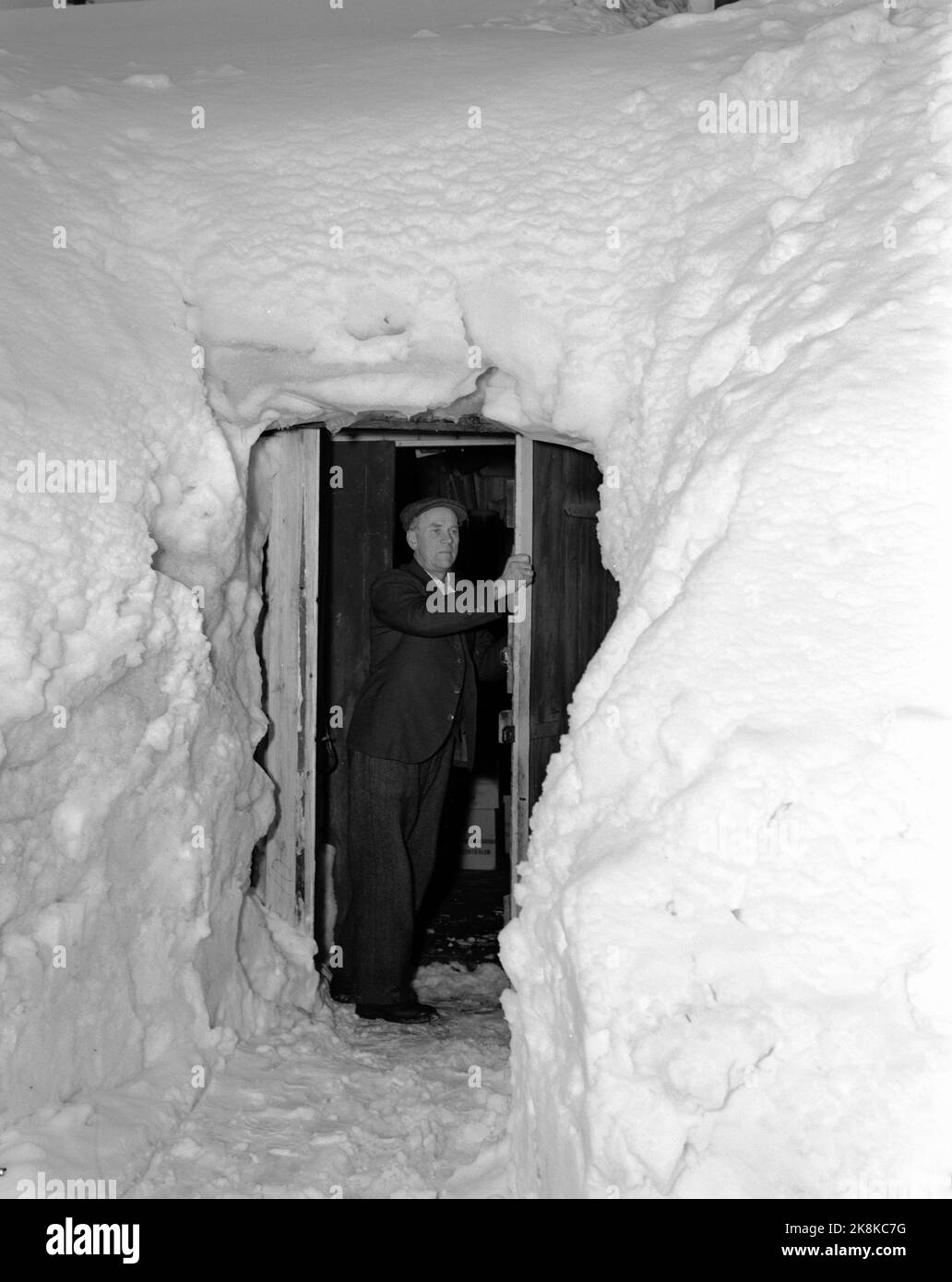 Southern Norway, February 1951: Strong snowfall over the southern part ...