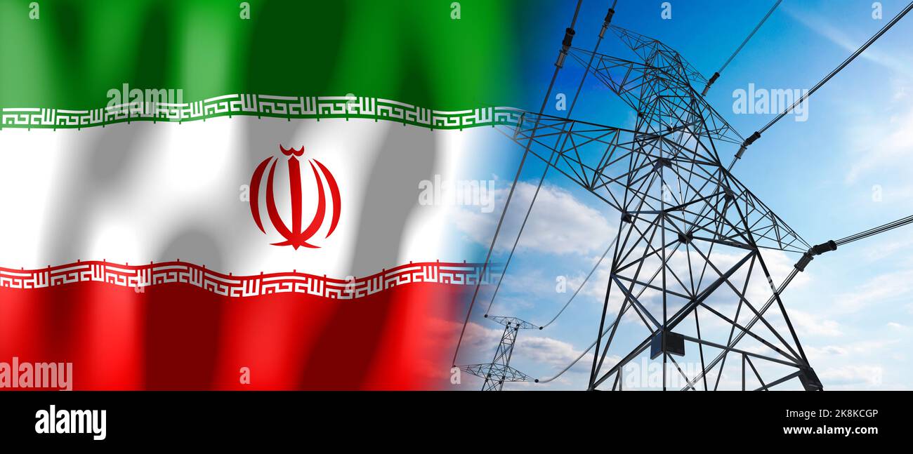 Iran - country flag and electricity pylons - 3D illustration Stock ...