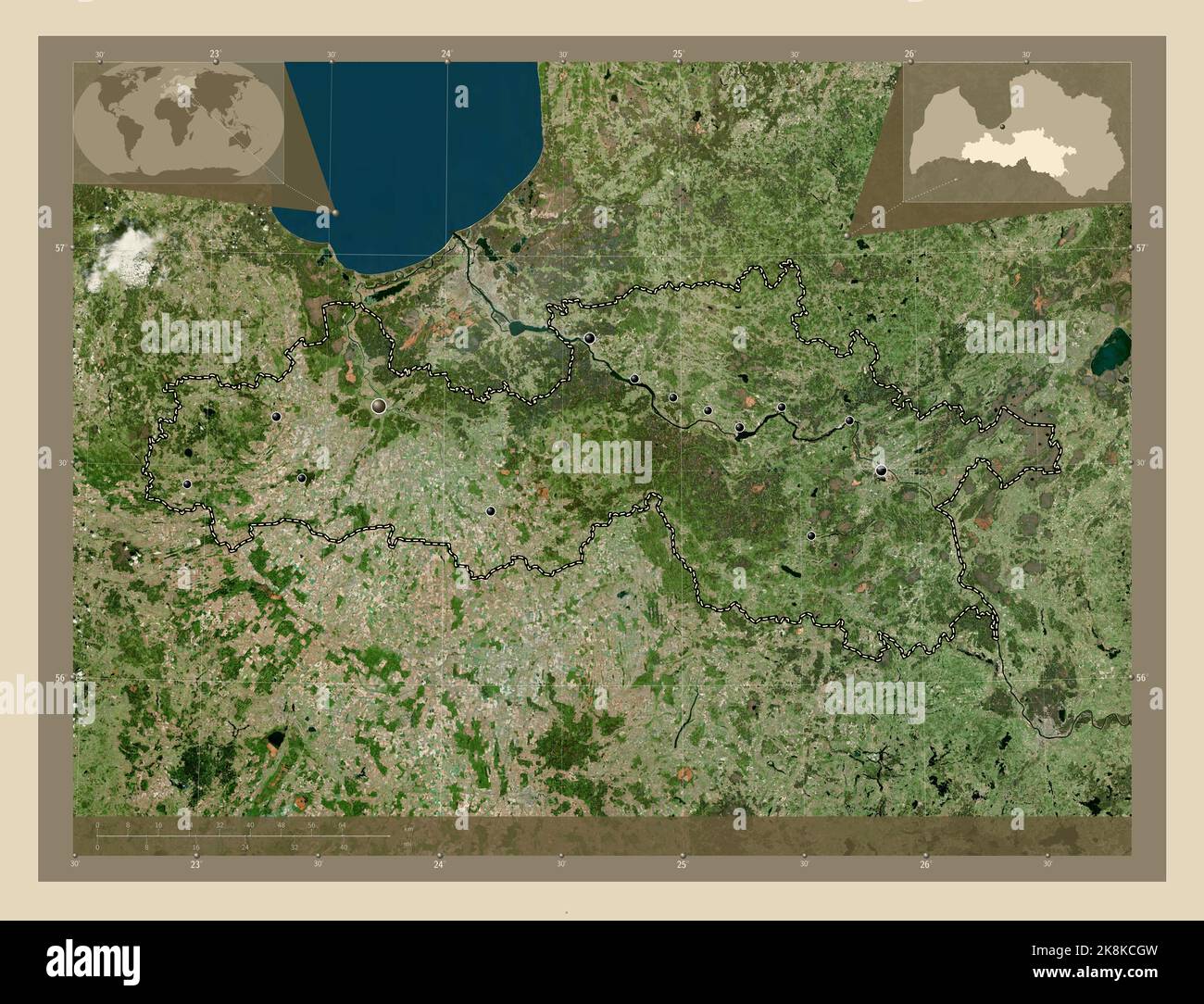 Zemgale, province of Latvia. High resolution satellite map. Locations ...