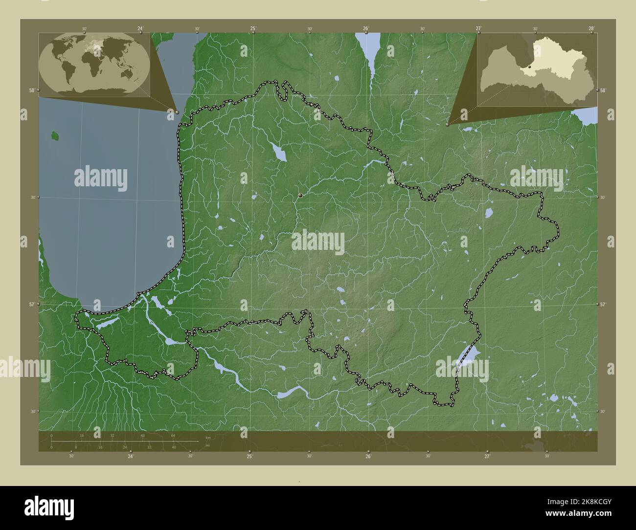 Vidzeme, province of Latvia. Elevation map colored in wiki style with ...