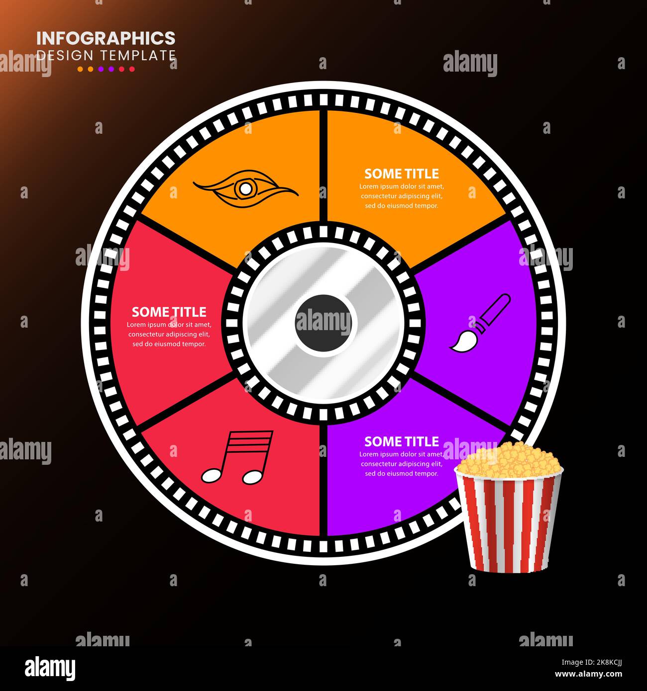 Infographic template with icons and 3 or 6 steps. Cinema cincept. Can ...