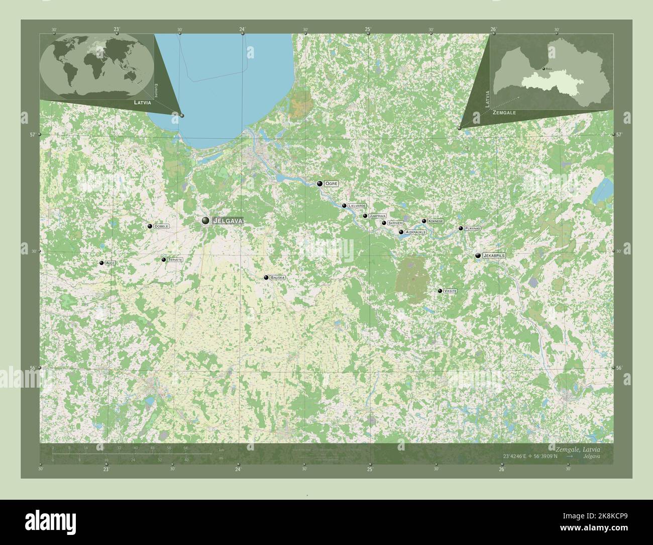Zemgale, province of Latvia. Open Street Map. Locations and names of ...