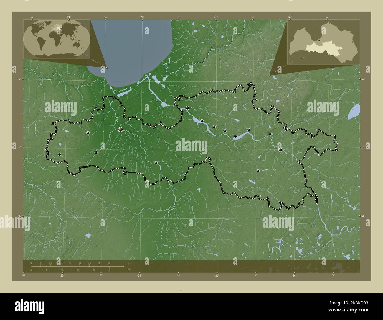 Zemgale, province of Latvia. Elevation map colored in wiki style with ...