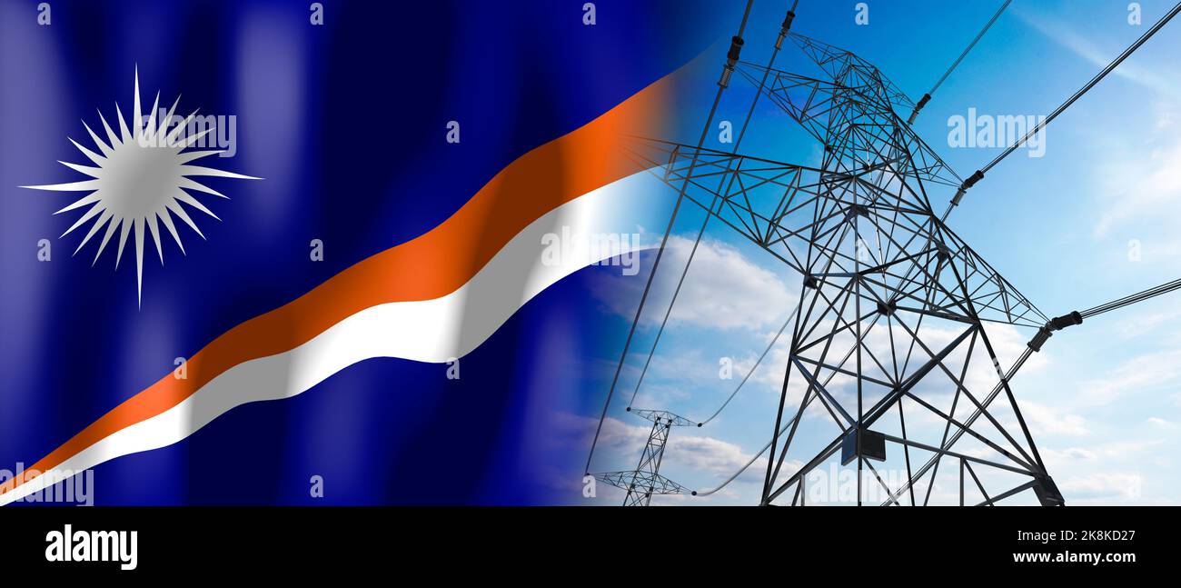 Marshall Islands - country flag and electricity pylons - 3D ...