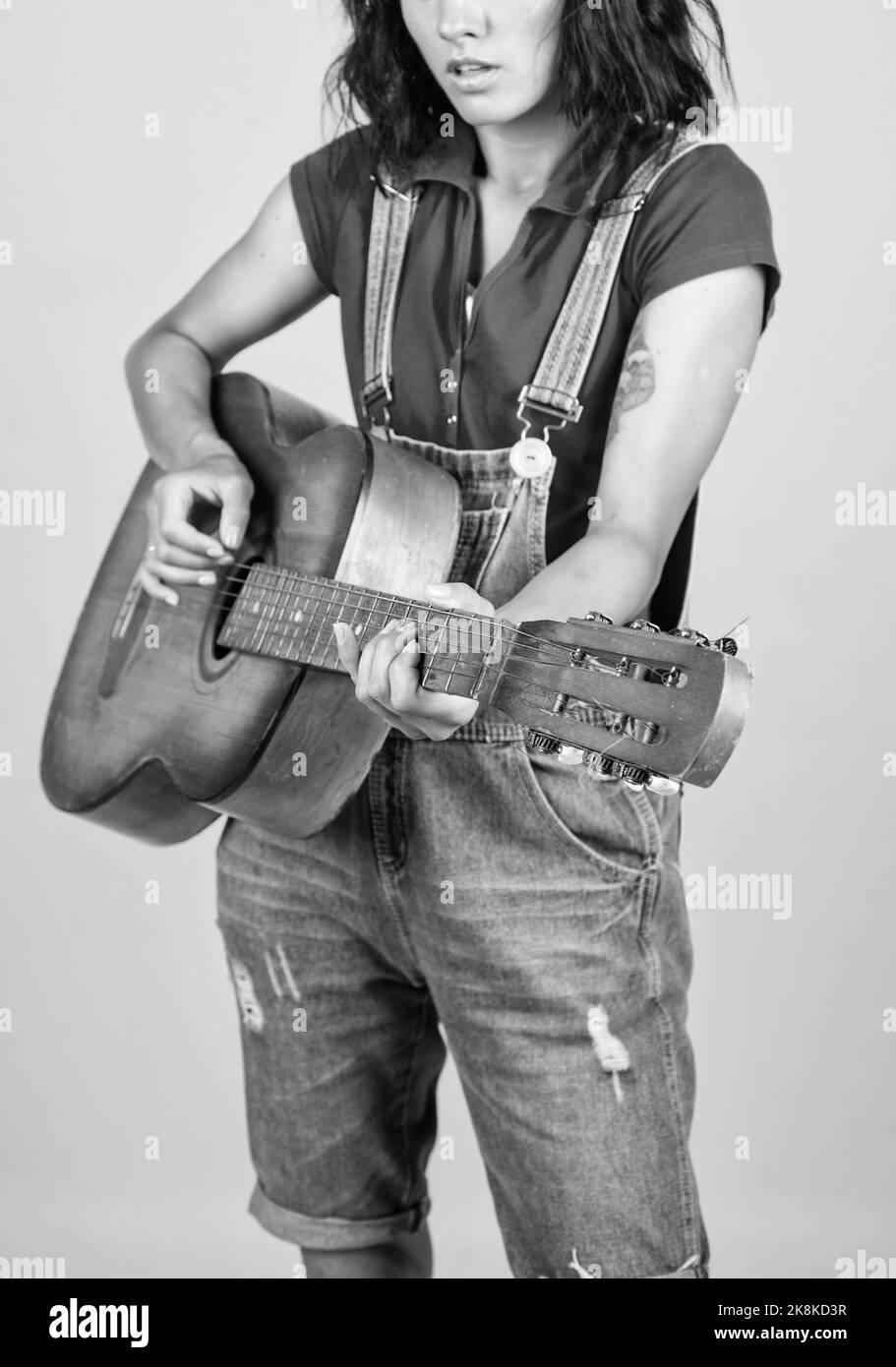 musical shop. country music style. attractive beauty with acoustic ...