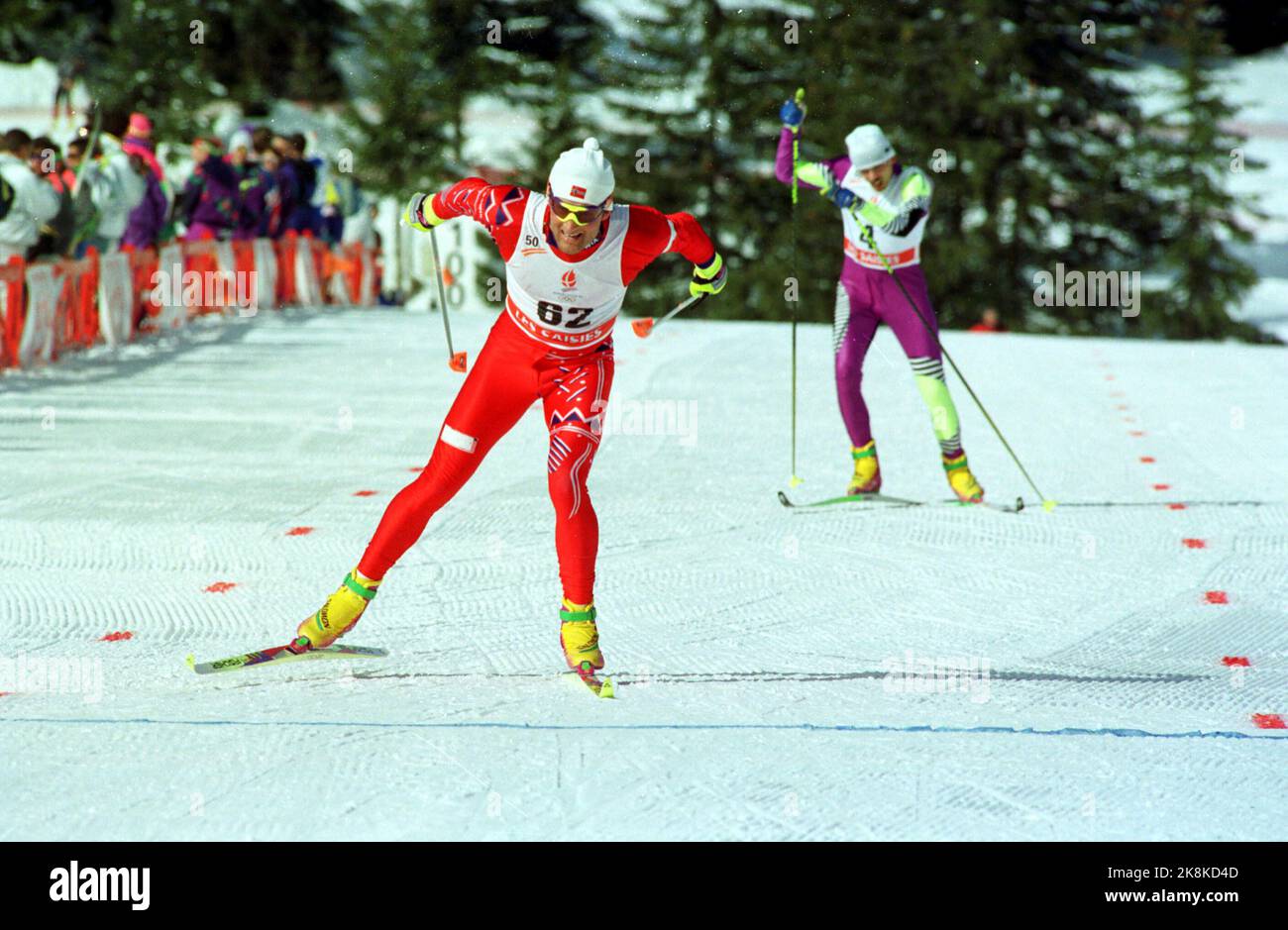 Albertville 19920222 Olympic-92 Albertville, cross country, 50 km for men. Vegard Ulvang crosses ...
