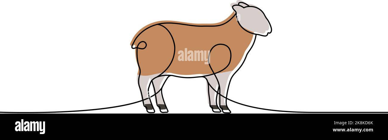 Sheep one line colored continuous drawing. Sheep symbol. Farm animal ...