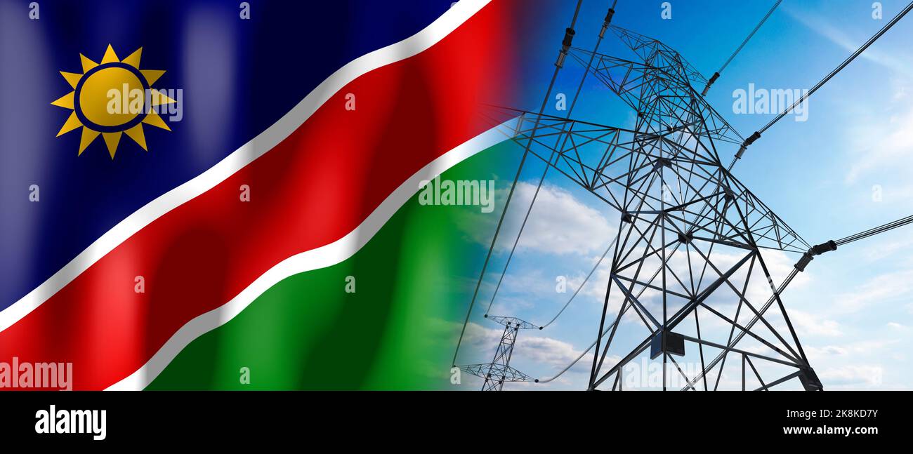 Namibia - country flag and electricity pylons - 3D illustration Stock ...