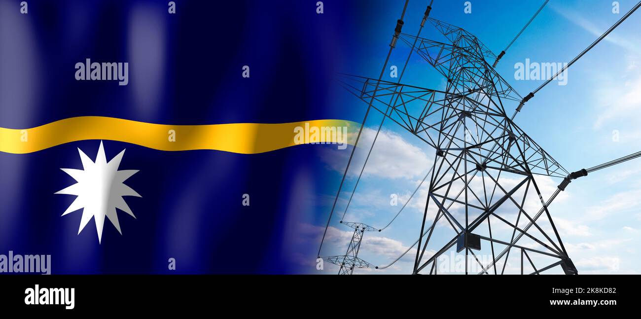 Nauru - country flag and electricity pylons - 3D illustration Stock ...