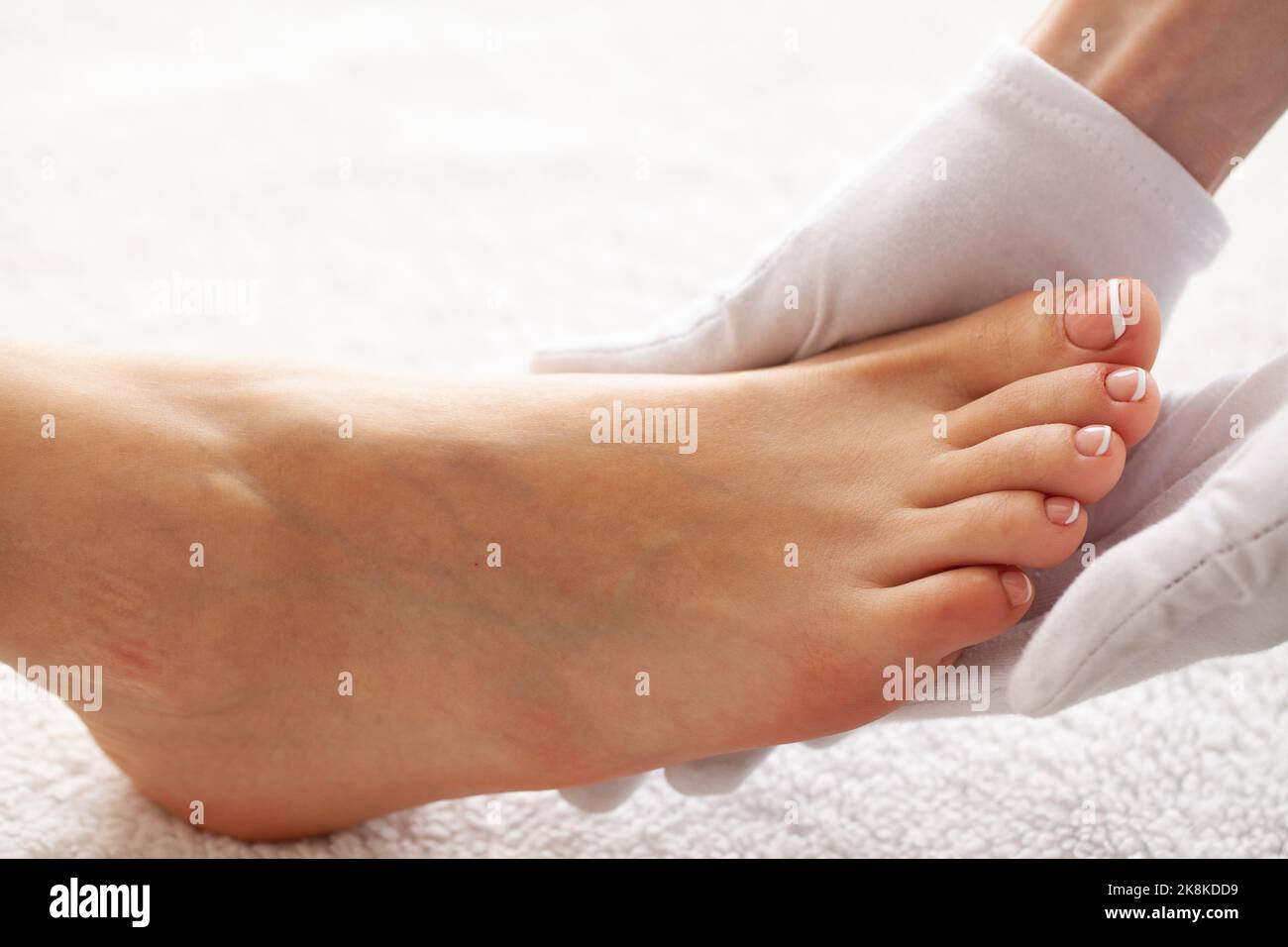 Hand and Nail Care. Beautiful Women's Feet with Pedicure in Beauty ...