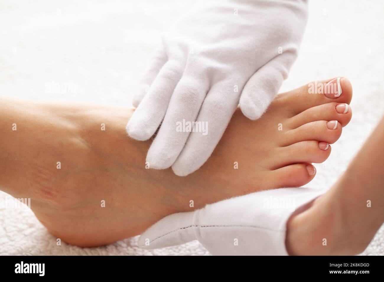 Hand and Nail Care. Beautiful Women's Feet with Pedicure in Beauty ...