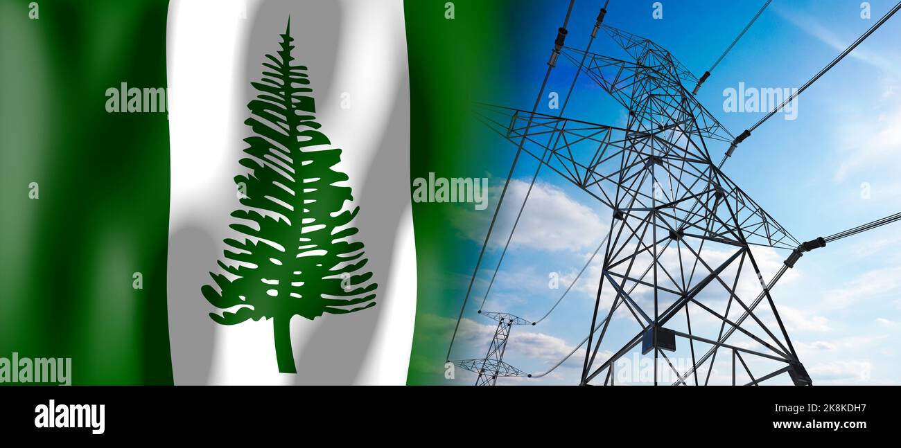 Norfolk Island - country flag and electricity pylons - 3D illustration ...