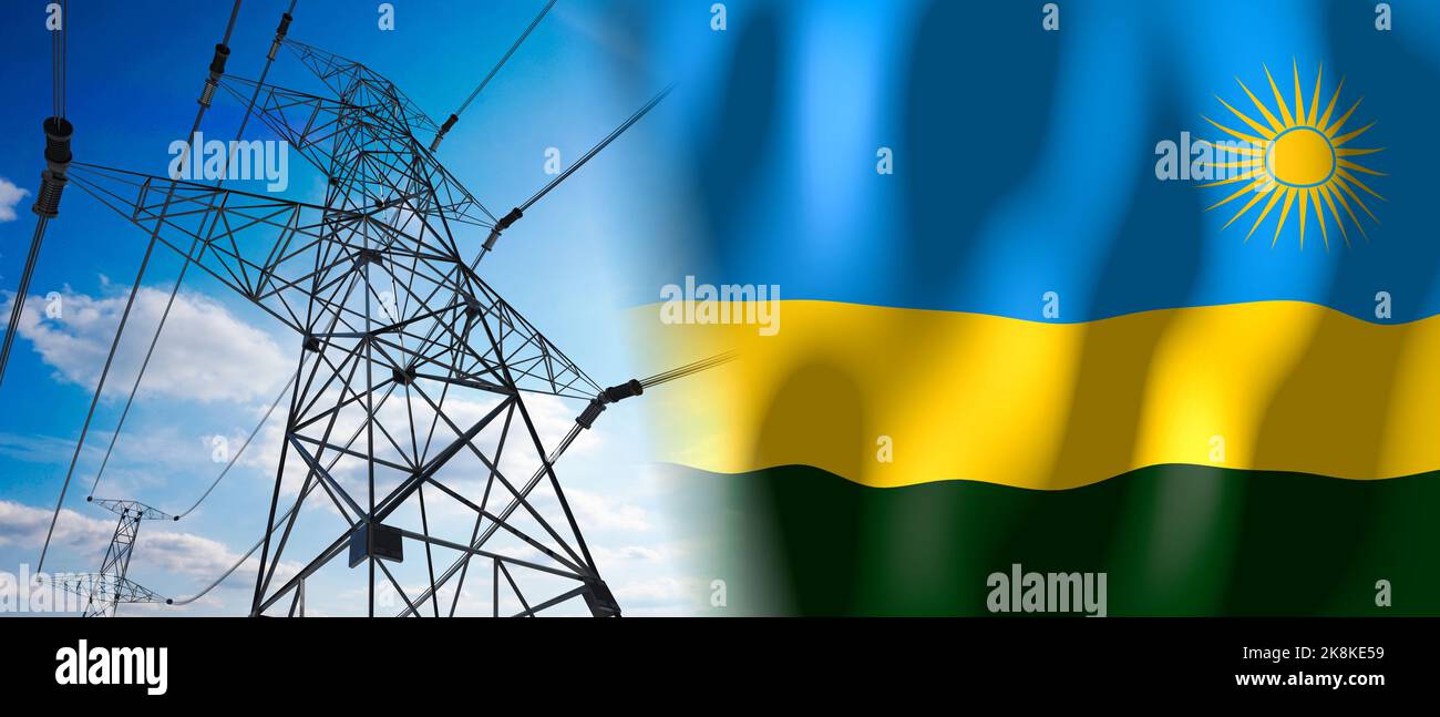 Rwanda - country flag and electricity pylons - 3D illustration Stock ...
