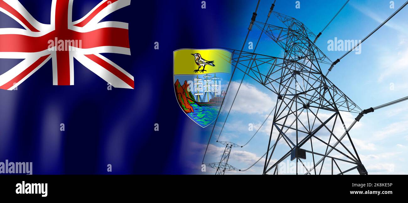 Saint Barthelemy - country flag and electricity pylons - 3D ...