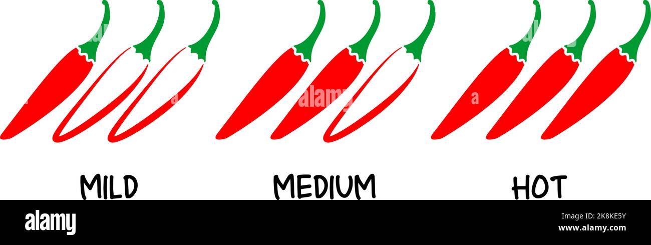 Set of hot red pepper strength scale. Vegetarian healthy foods ...