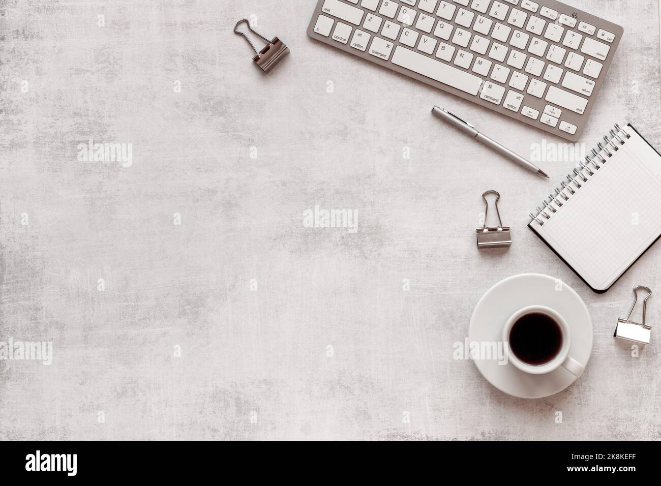 Layout of blogger or designer desktop with computer in monochrome style ...