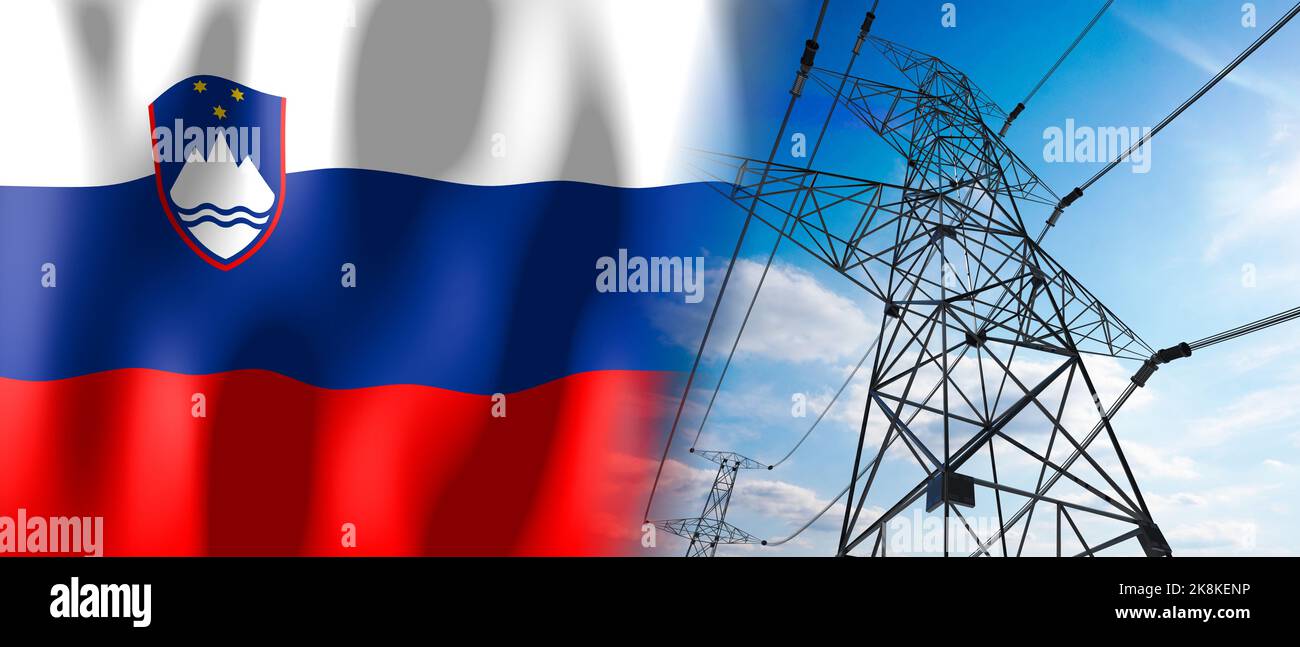 Slovenia - country flag and electricity pylons - 3D illustration Stock ...