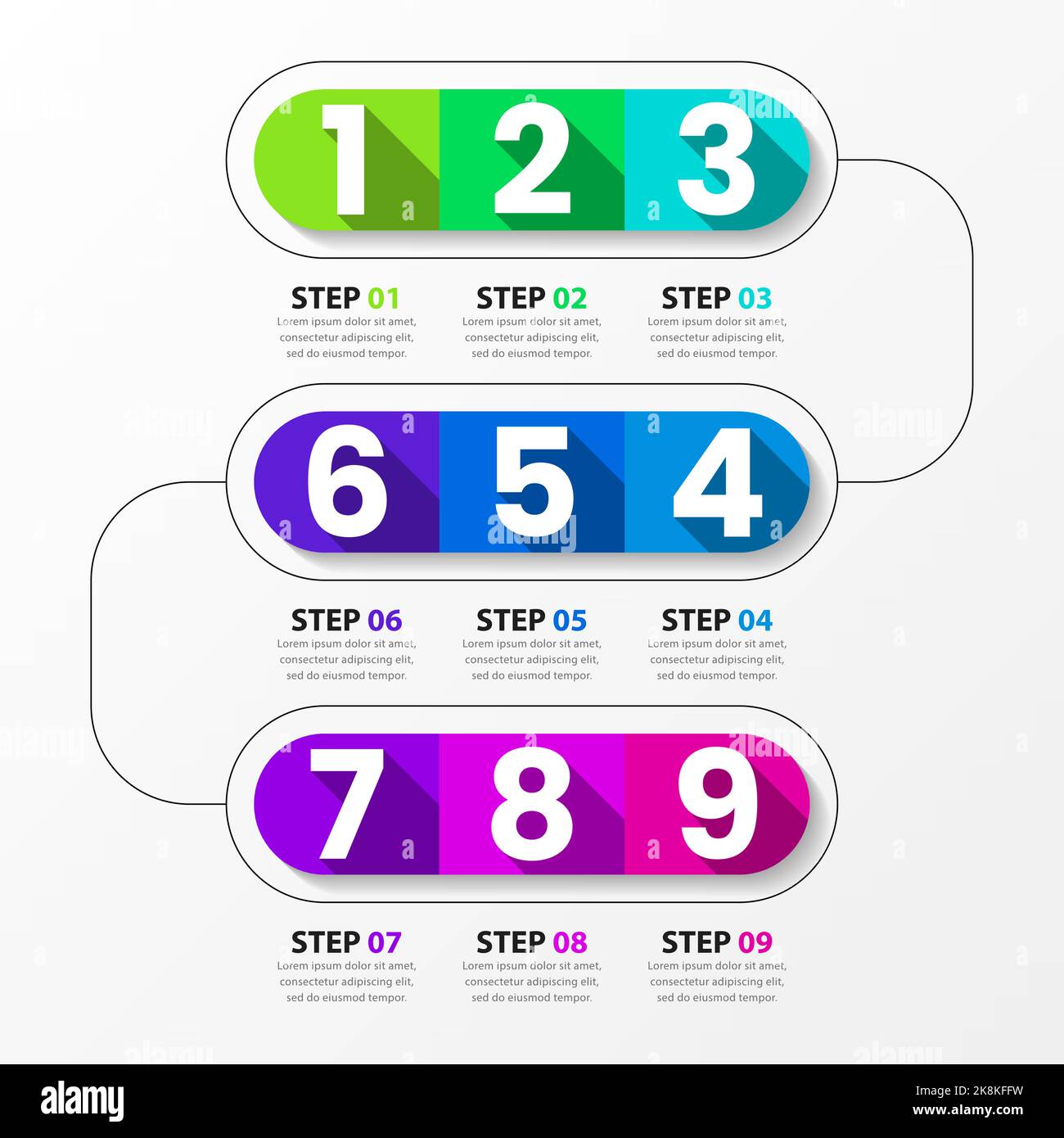 Infographic template with 9 options or steps. Can be used for workflow ...