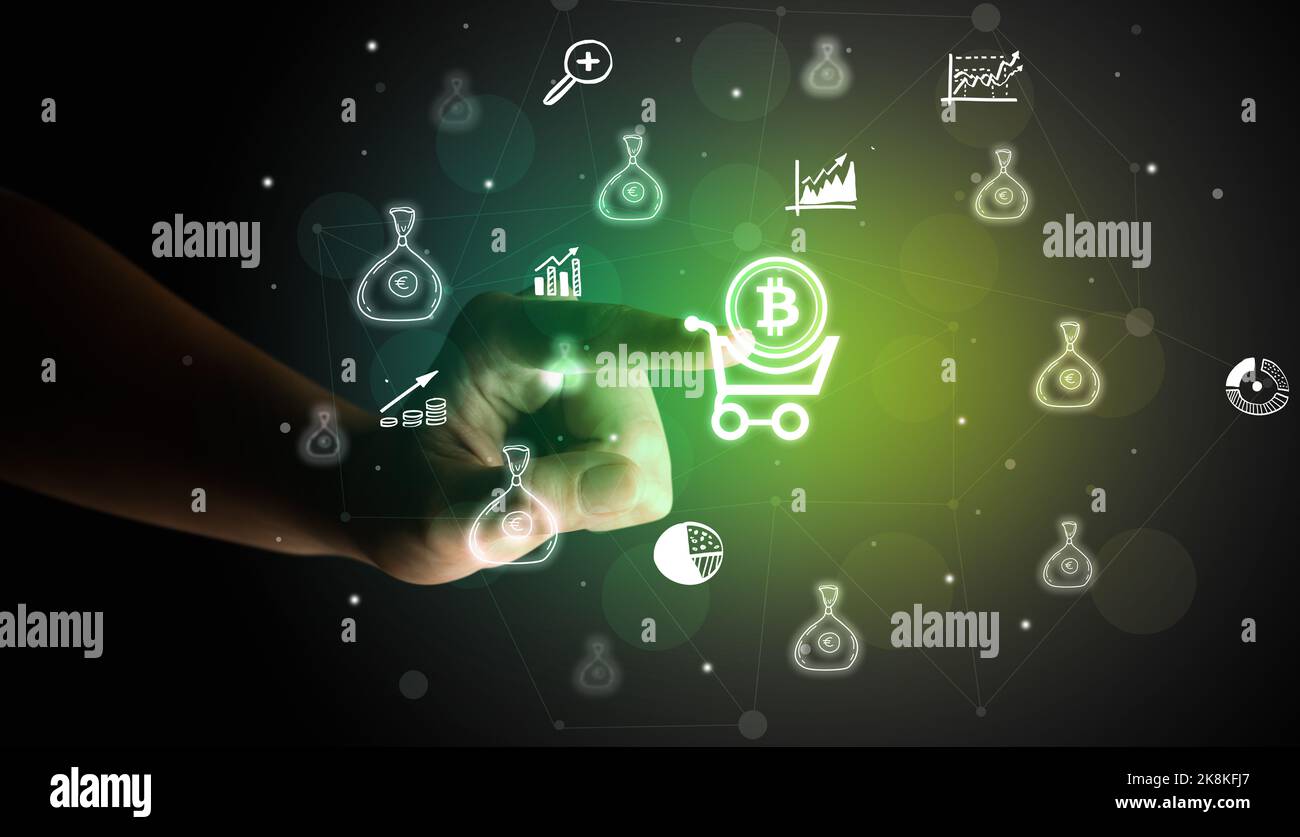 Businessman finger touching on screen multimedia interface with hand ...