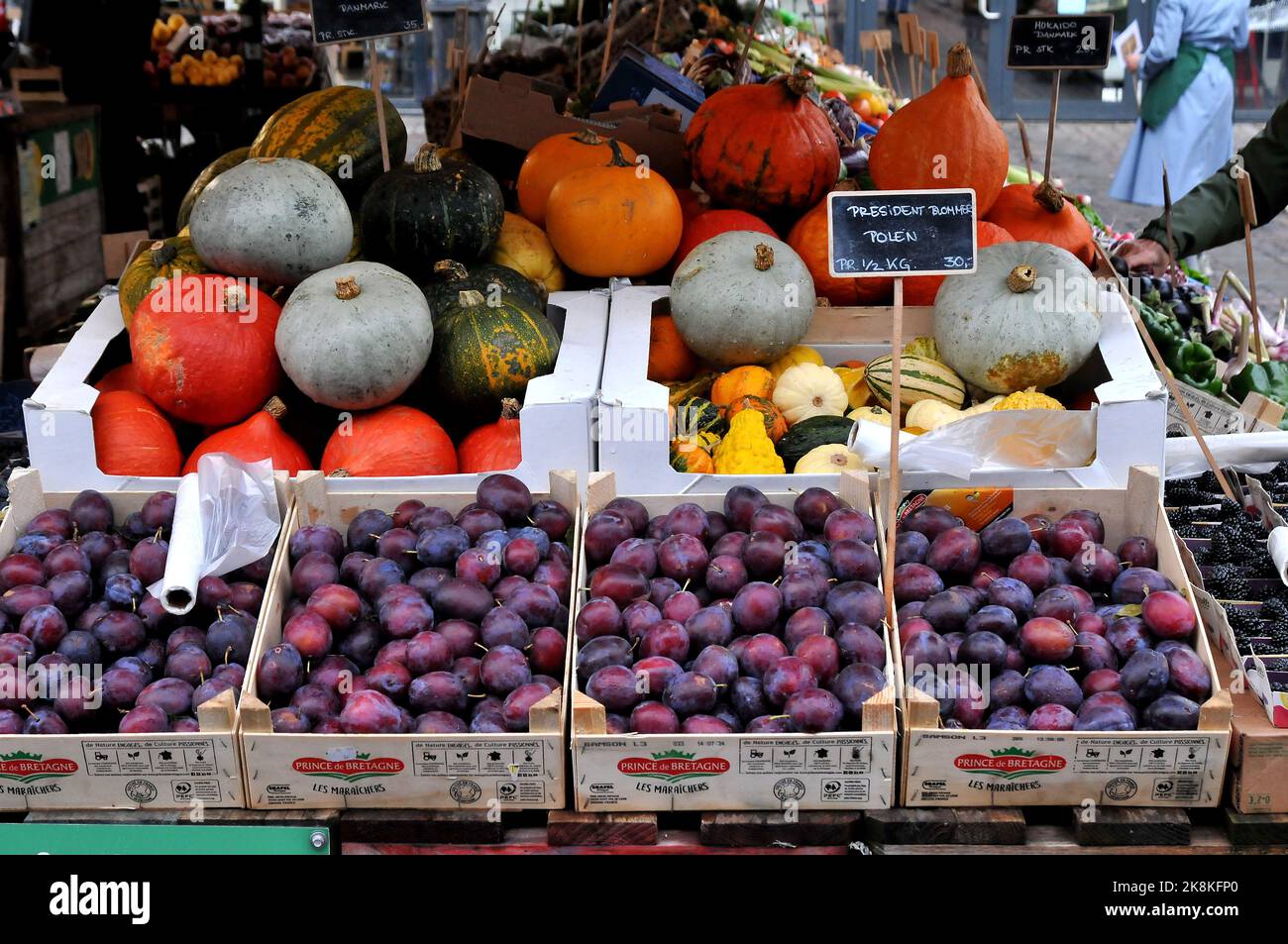 Copenhagen/Denmark/.24 October 2022/Grocery shoppers at .Fruit and ...