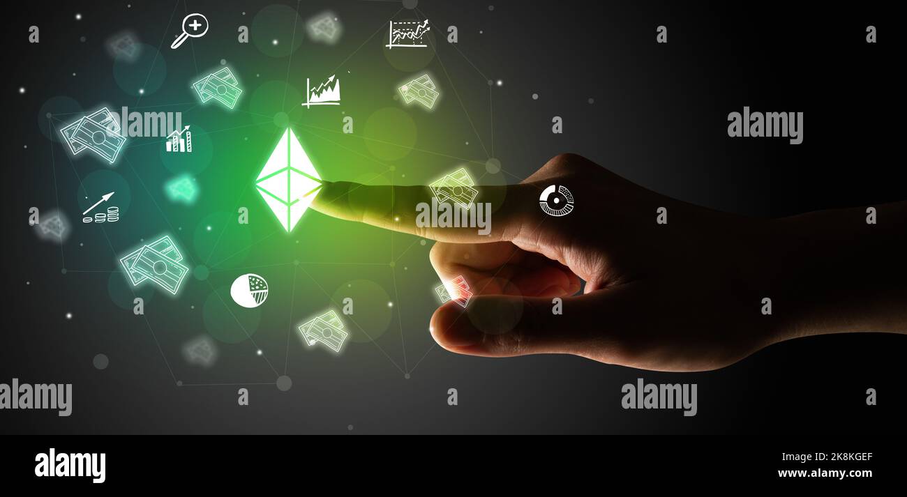 Businessman finger touching on screen multimedia interface with hand ...