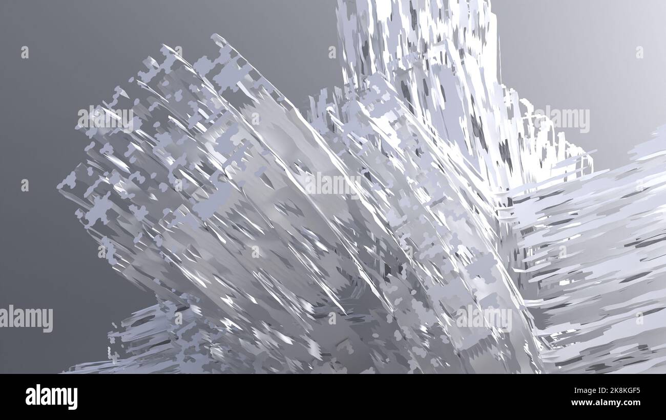 3D grayscale rendering of abstract object that looks like being broken ...
