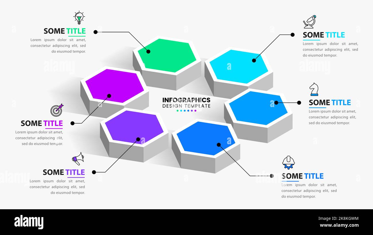 Infographic template with icons and 6 options or steps. Hexagon. Can be ...