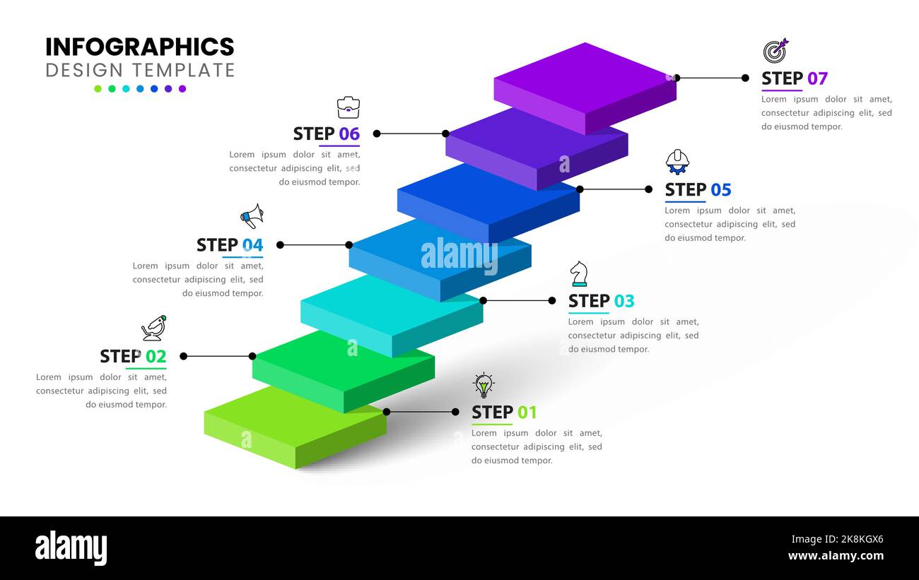 Infographic template with icons and 7 options or steps. Staircase. Can ...
