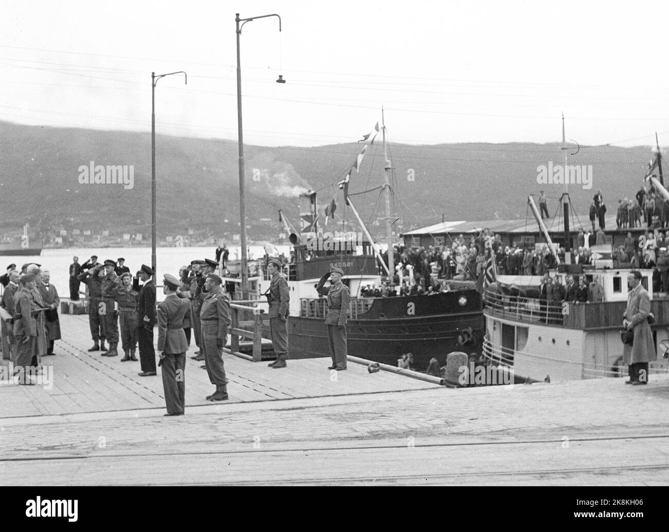 Narvik in the fall of 1945. Crown Prince's visit: Crown Prince Olav on ...