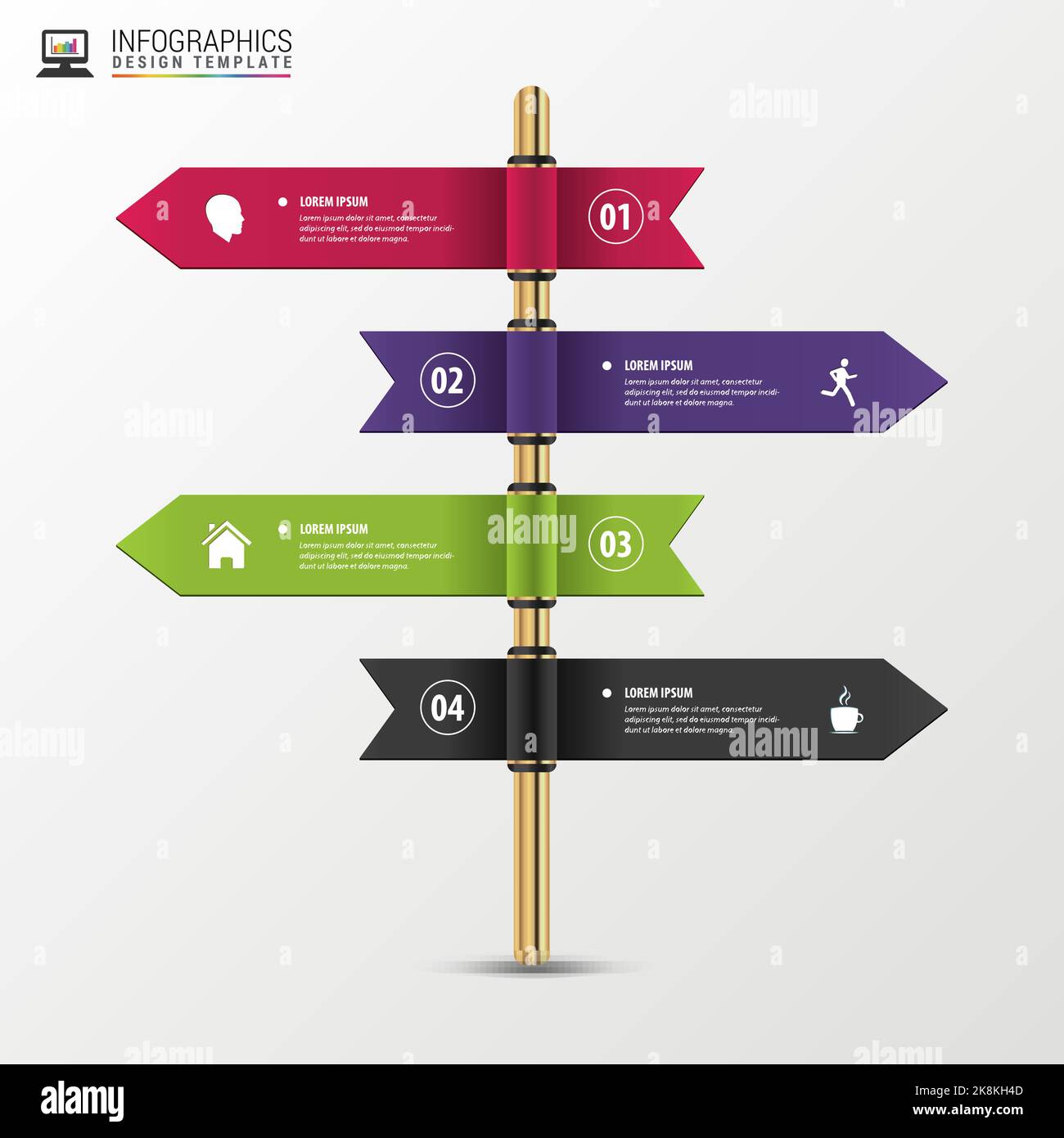 Infographic template of multidirectional pointers on a signpost Stock ...