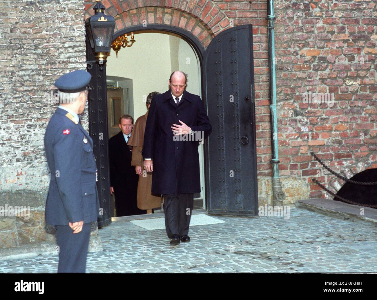 Oslo 19920117. King Harald comes out of Akershus Castle Church after a memory holiday in ...