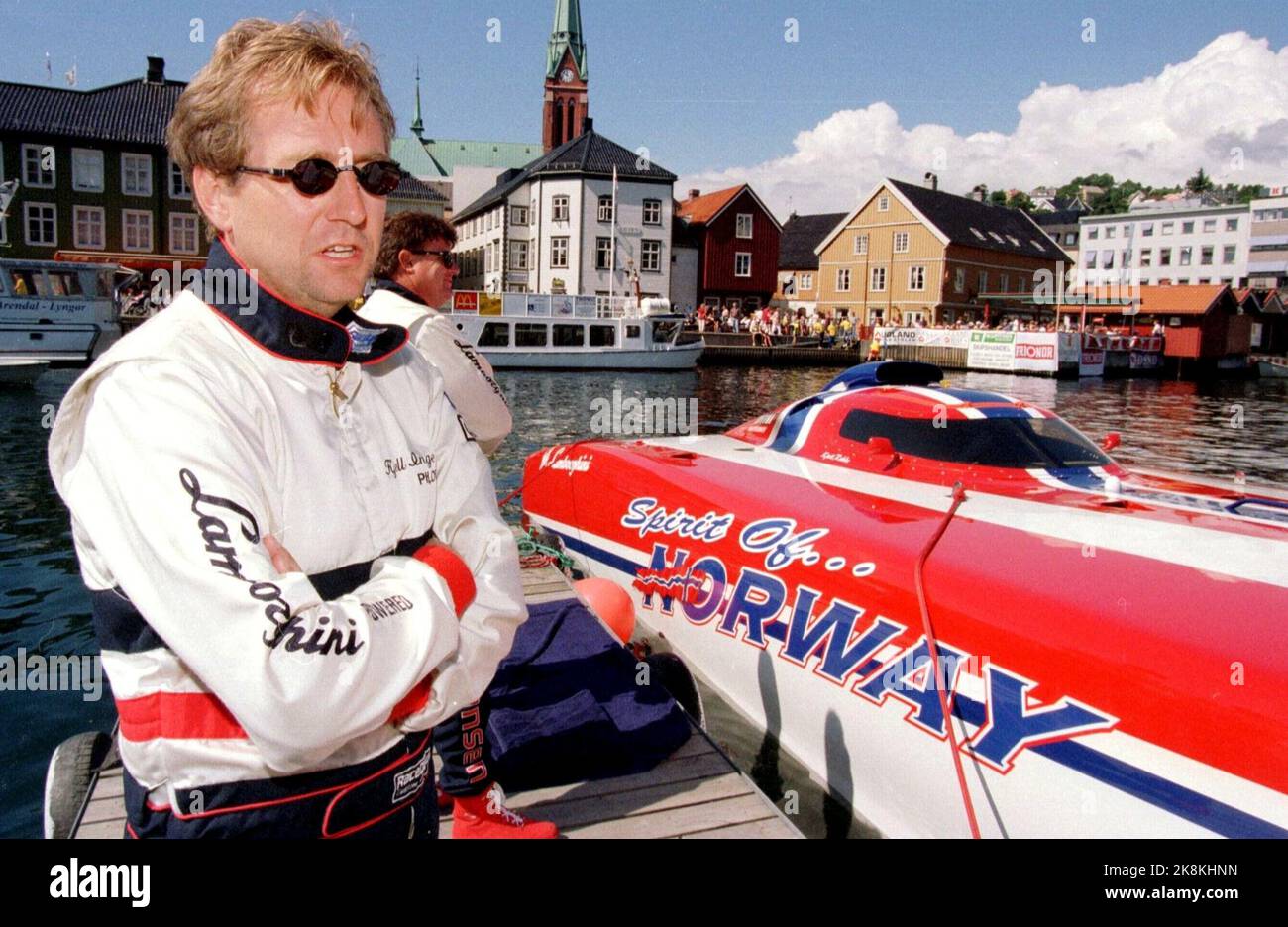 Arendal 18.07.97 World Cup Offshore. Kjell Inge Røkke in front of her ...