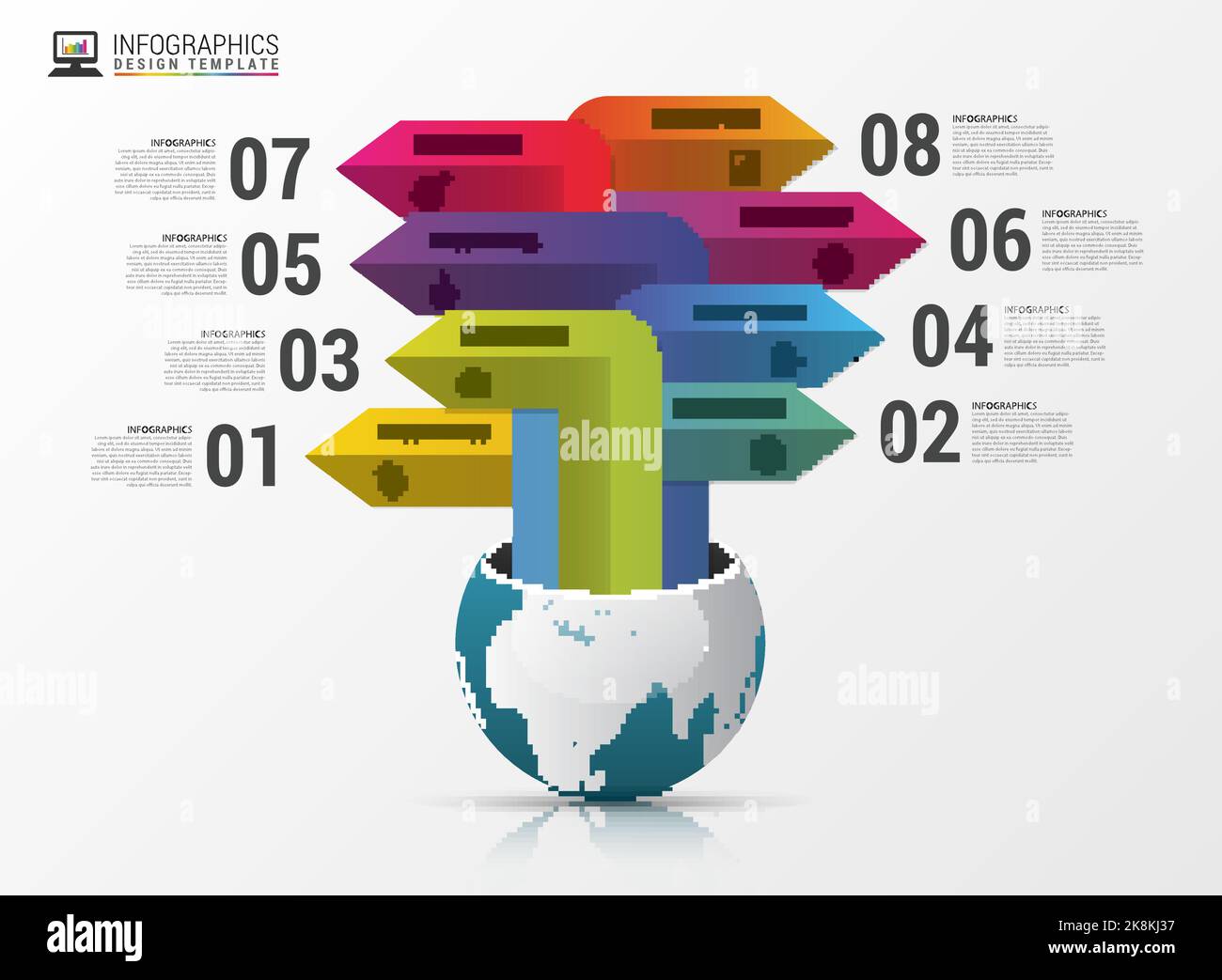 Globe with arrows. Infographic design template. Vector illustration ...