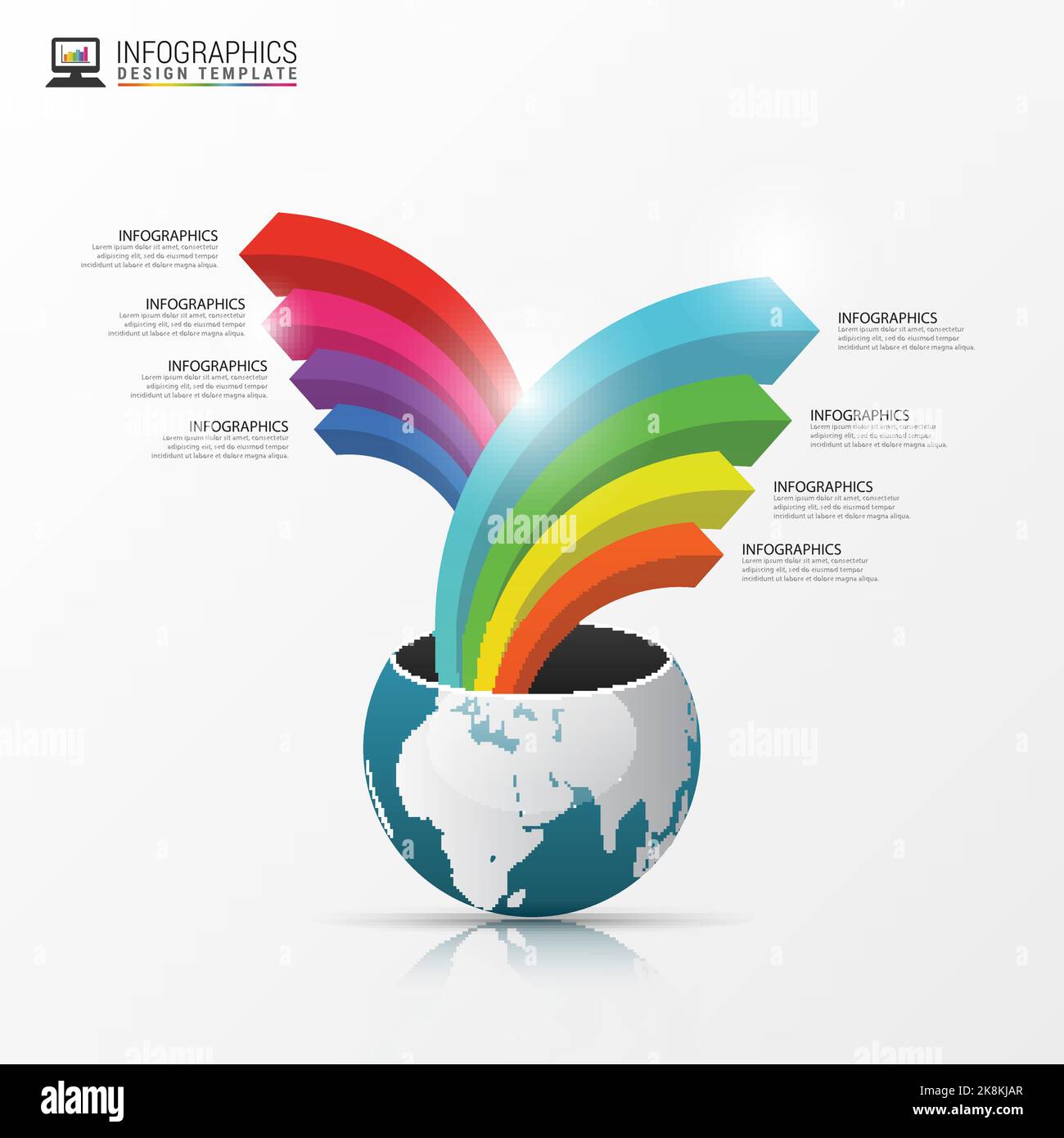 Globe with arrows. Infographic design template. Vector illustration ...