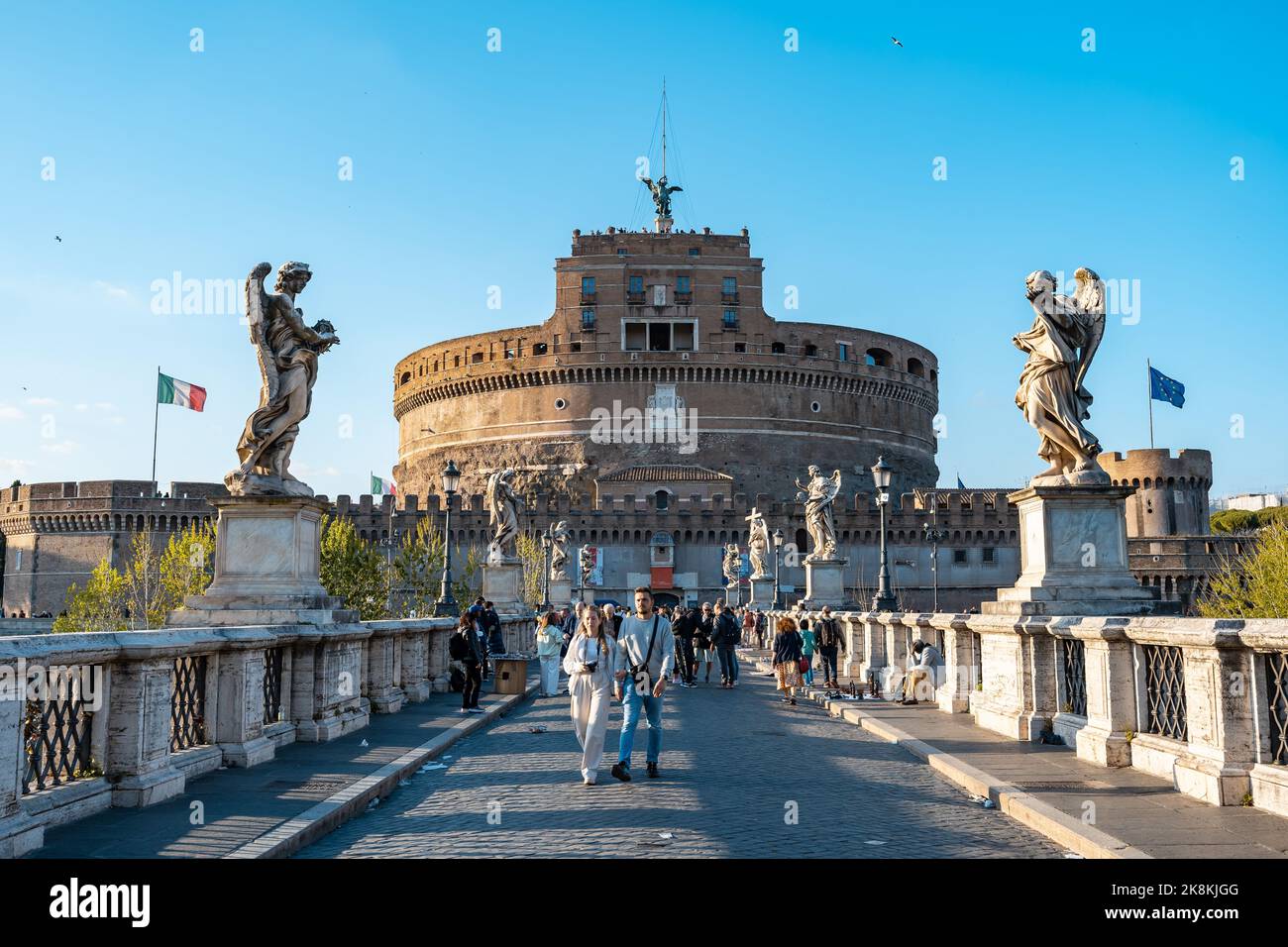 The Saint Angelo bridge in Rome with Castel Sant'Angelo in the ...