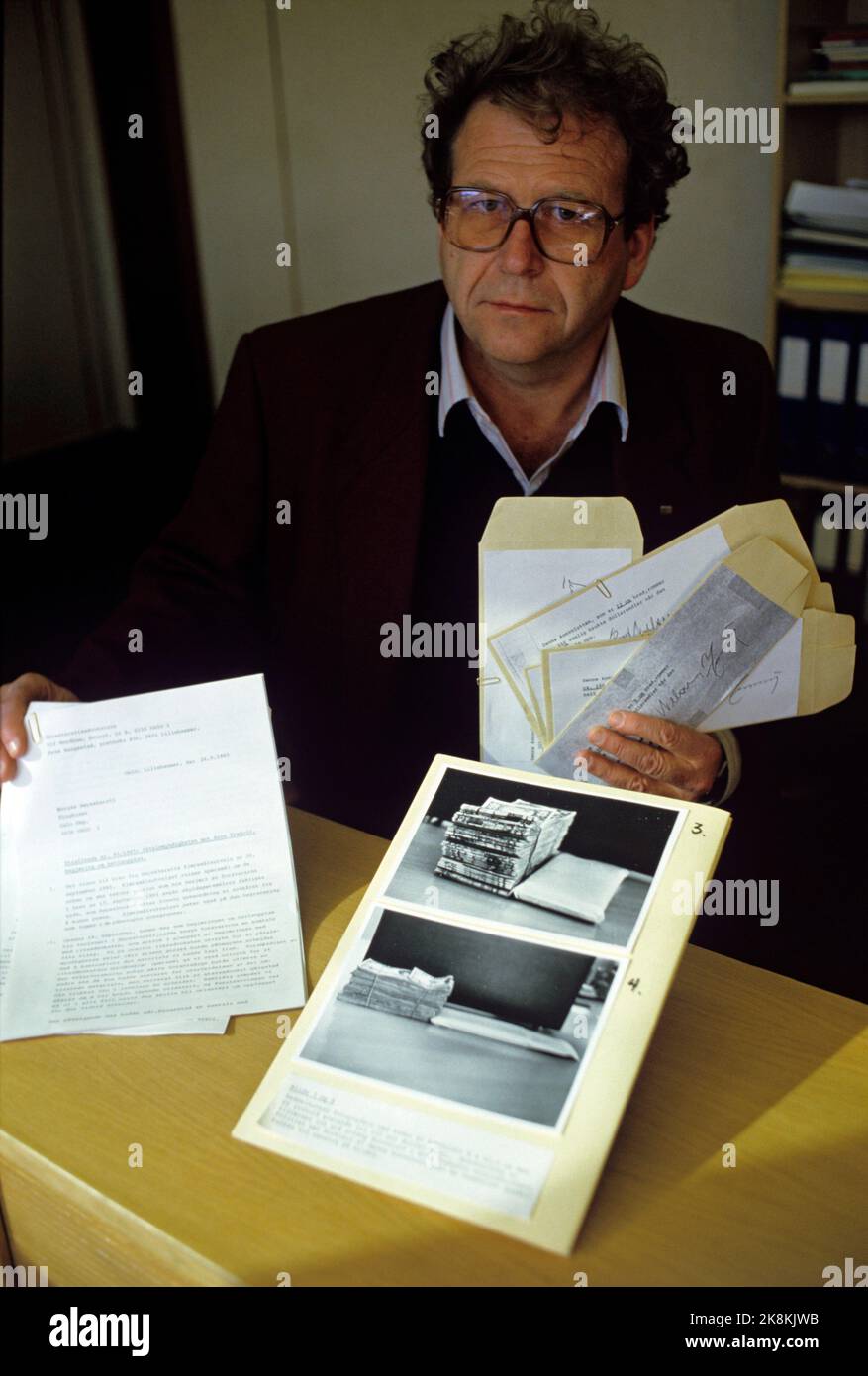 Oslo 198510. Lawyer Arne Haugestad photographed with photographs of the ...